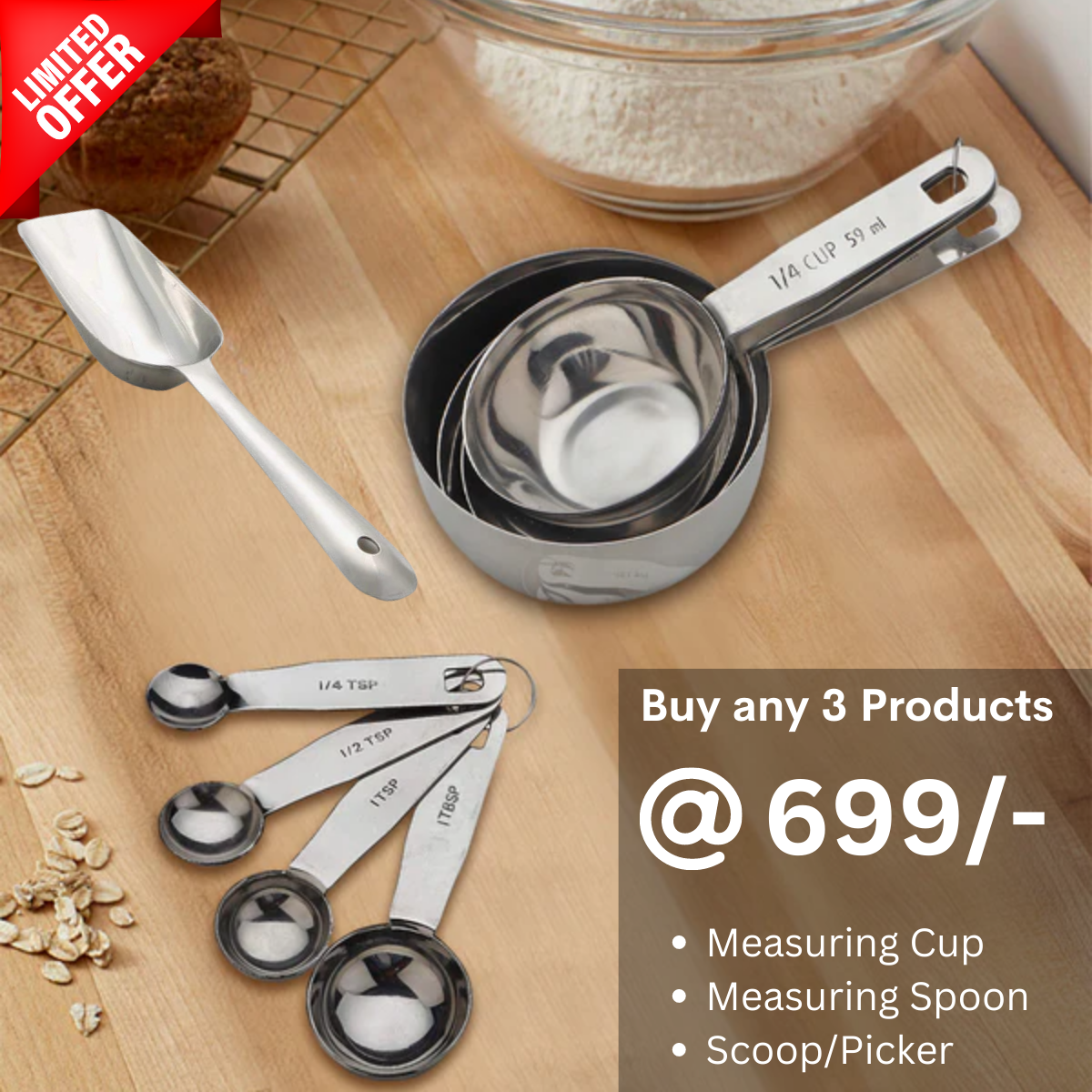 Stainless Steel - Measuring Cup, Measuring Spoon and Ice Scoop/Picker